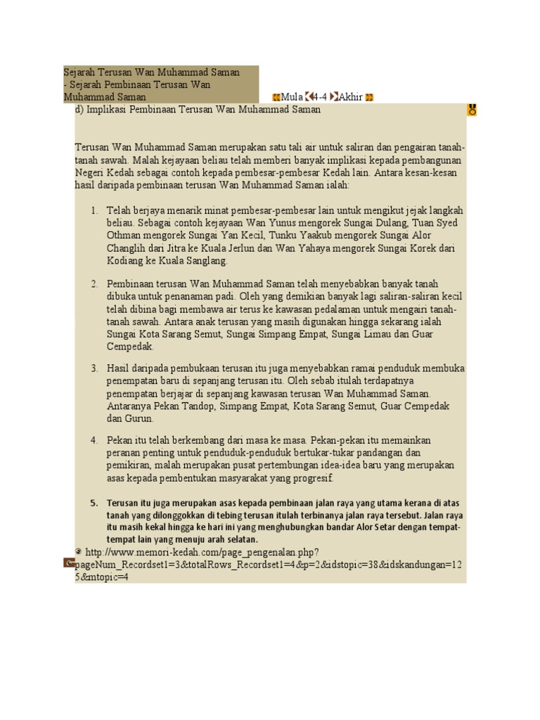 Sejarah Terusan Wan Muhammad Saman | PDF