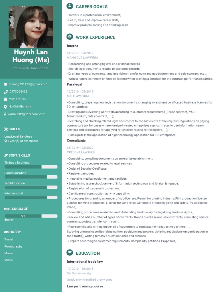 CV-Huynh Lan Huong (Eng) | PDF | Paralegal | Consultant