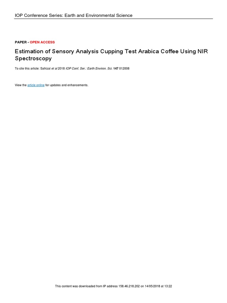 Estimation of Sensory Analysis Cupping Test Arabica Coffee Using NIR ...