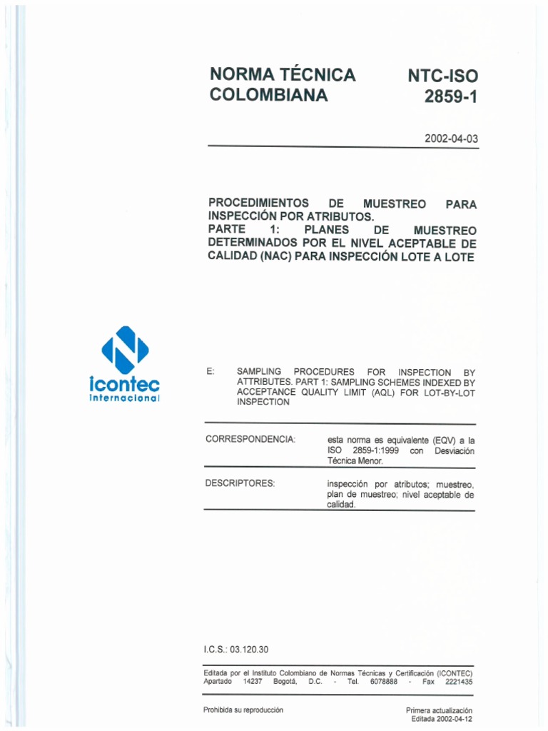 NTC Iso 2859 1 | PDF