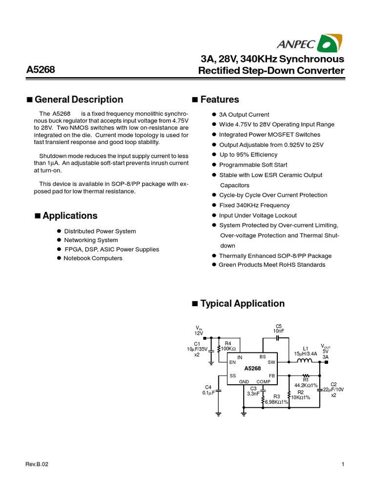 A5268 3A, 28V, 340Khz Synchronous Rectified Step-Down Converter | PDF | Capacitor | Electricity