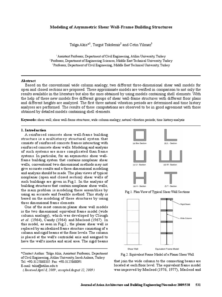 Modeling of Asymmetric Shear Wall-Frame Building Structures PDF | PDF ...