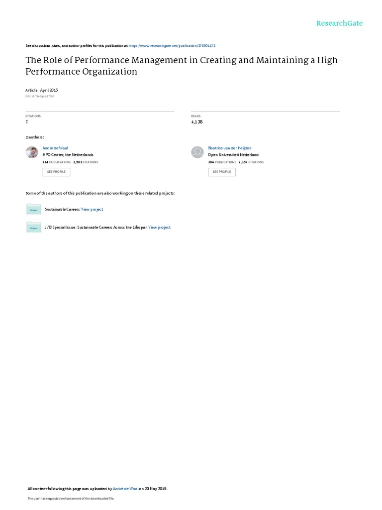 The Role of Performance Management in Creating and Maintaining A High ...