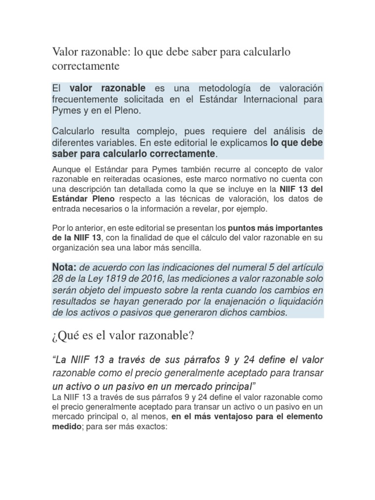 Valor Razonable | PDF | normas internacionales de INFORMACION ...