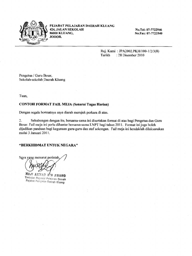 Contoh Format Fail Meja | PDF