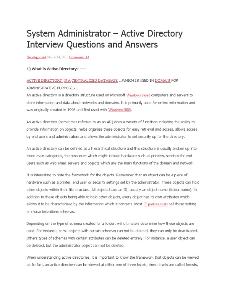 Active Directory Interview Questions and Answers | PDF | Active Directory | Windows 2000