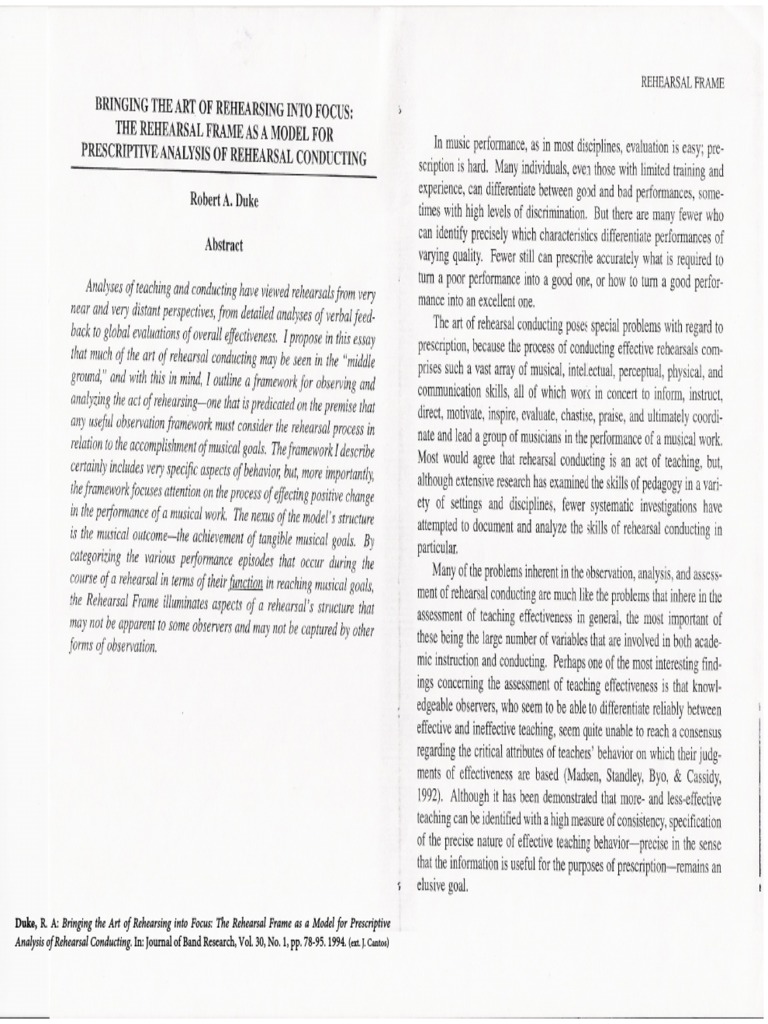 Duke, R. A Bringing The Art of Rehearsing Into Focus - The Rehearsal ...