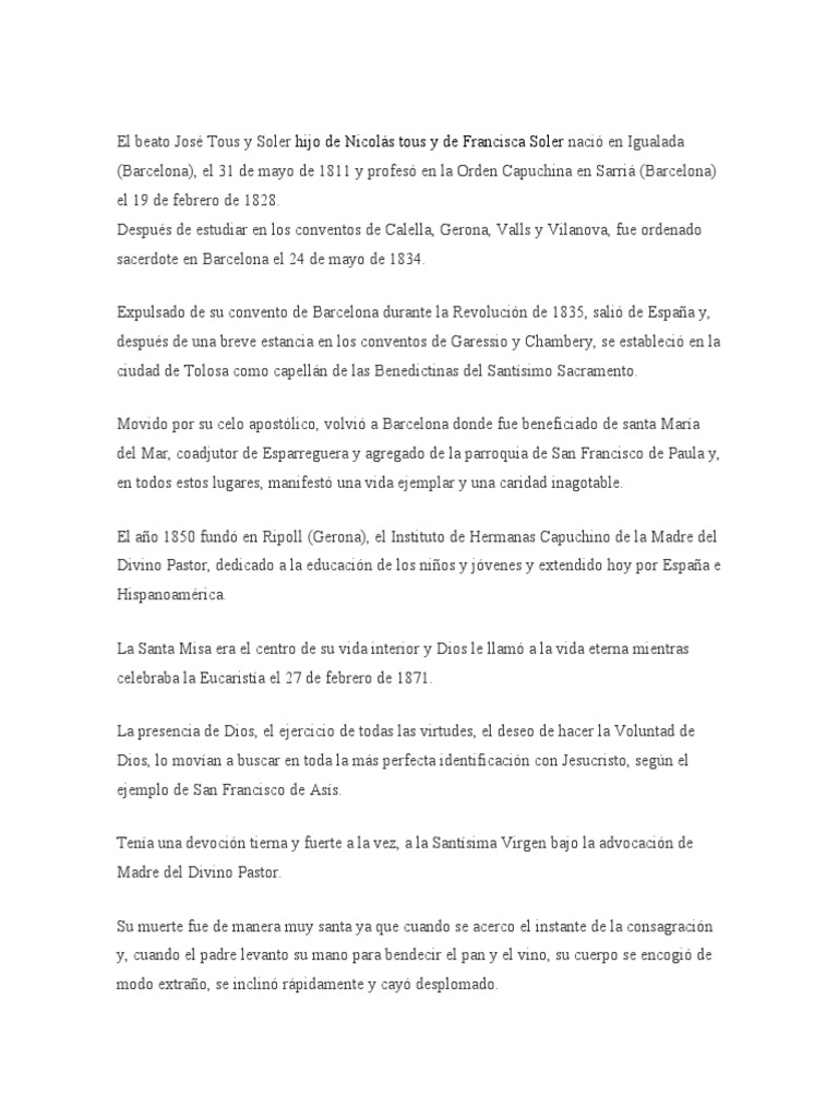 Vida y legado del Beato José Tous | PDF
