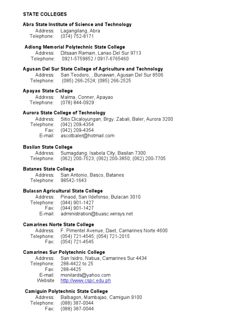 Complete List of CHED-Accredited Schools - State Colleges | PDF ...