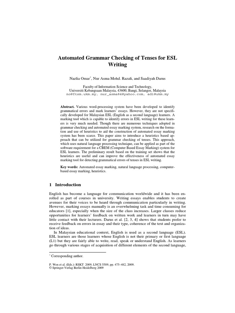 Automated Grammar Checking of Tenses For | PDF | Parsing | Accuracy And ...