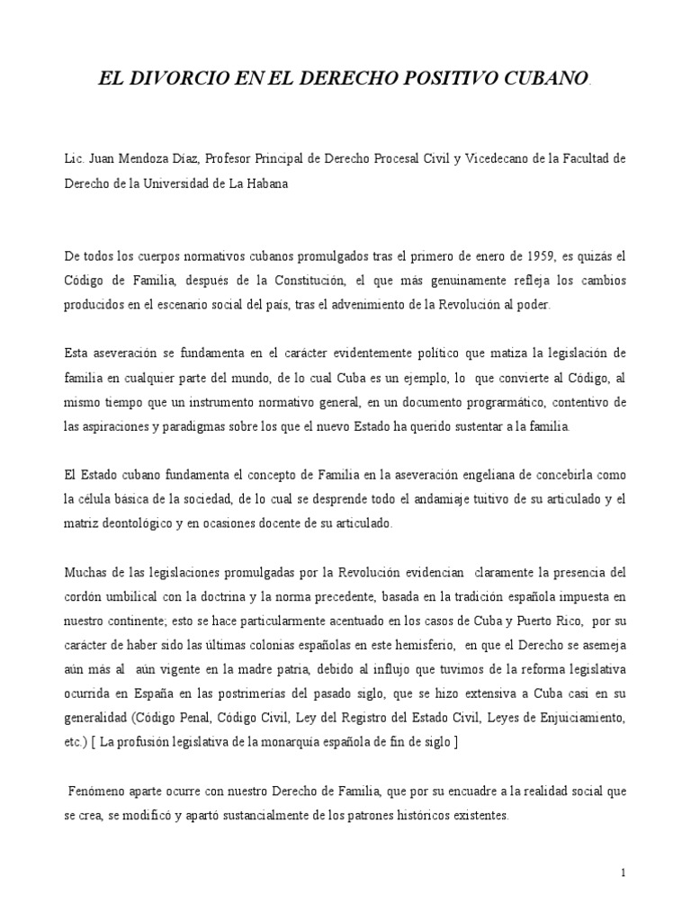 El Divorcio en El Derecho Cubano | PDF | Divorcio | Cuba