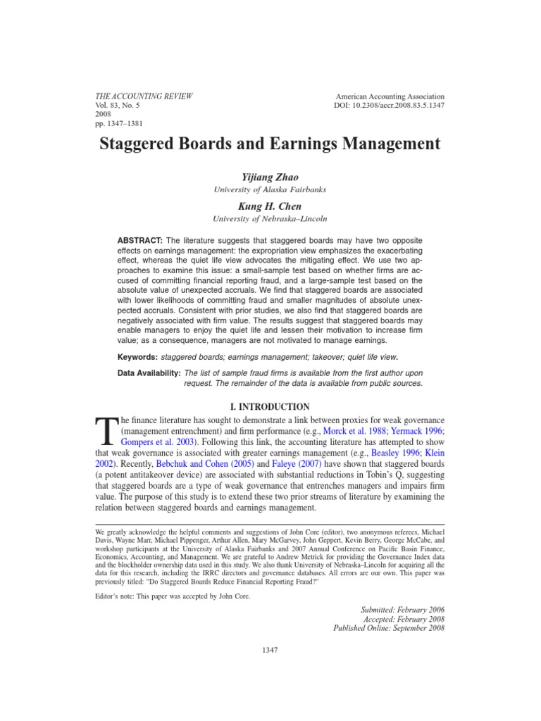 Staggered Boards and Earnings Management | PDF | Corporate Governance ...