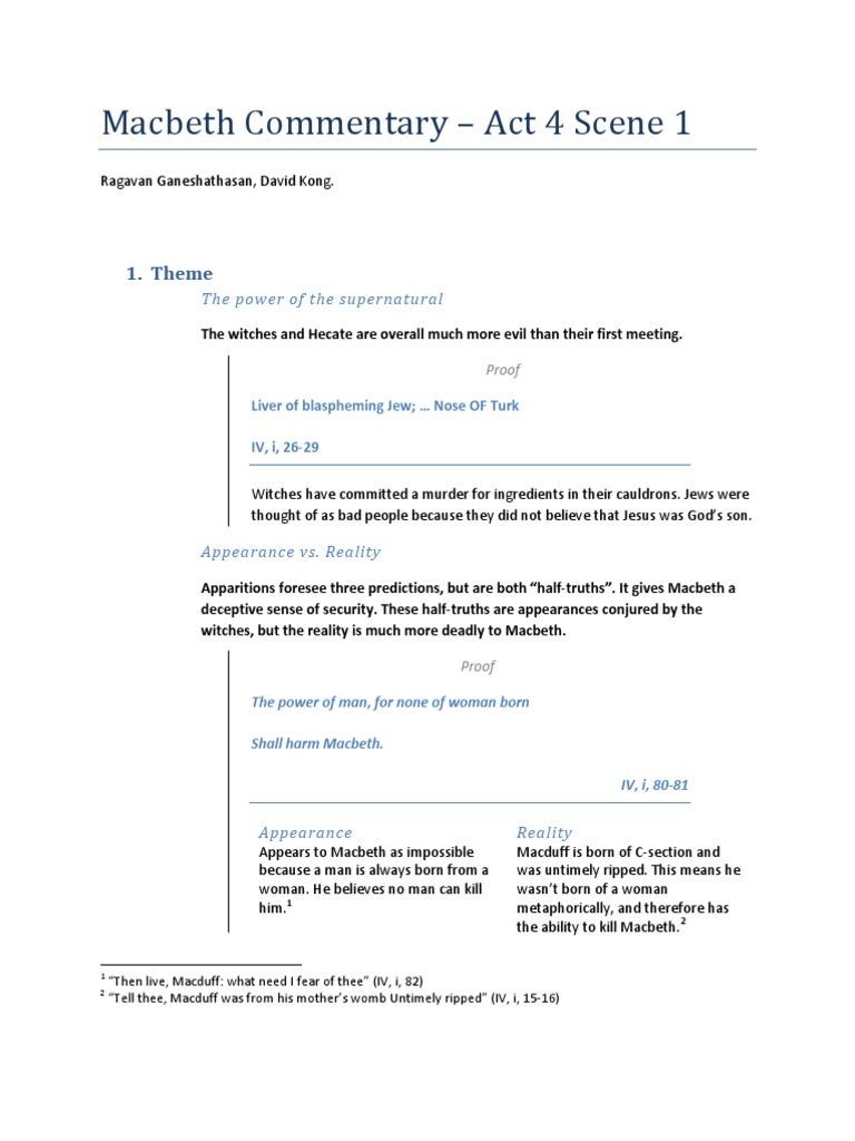 Macbeth Act 4 Scene 1 - Commentary | PDF | Macbeth