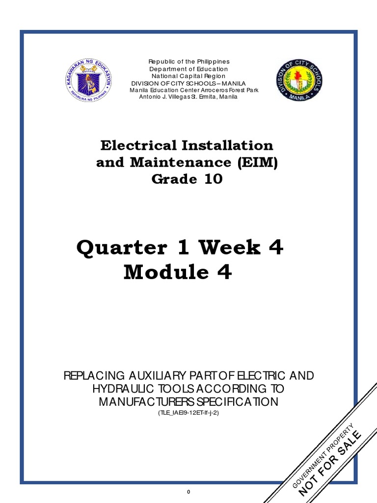 Quarter 1 Week 4: Electrical Installation and Maintenance (EIM) Grade ...
