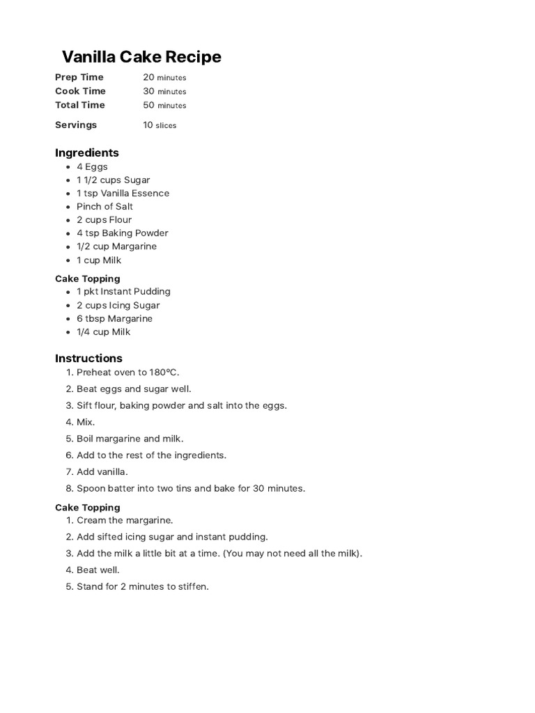 Vanilla Cake Recipe | PDF
