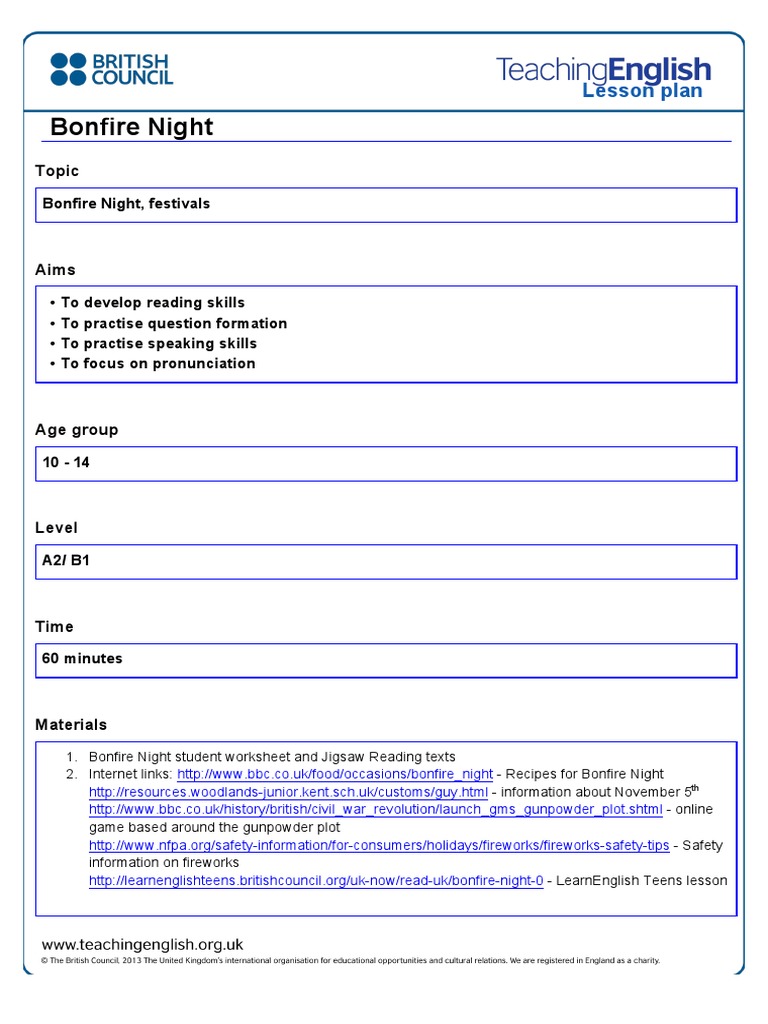 Bonfire Night Lesson Plan | PDF