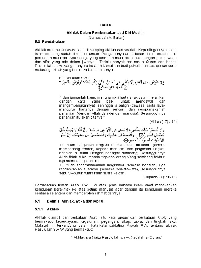 CTU 151: Bab 5 - Akhlak - Text Book | PDF
