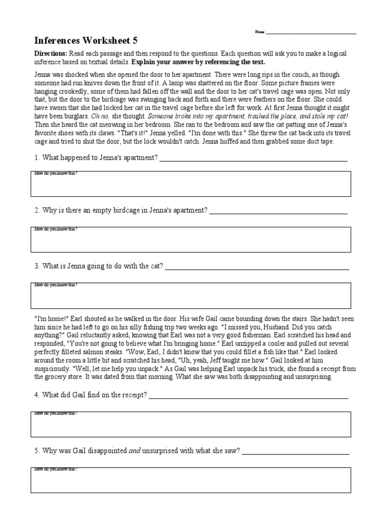 Inferences Worksheet 5 PDF | PDF