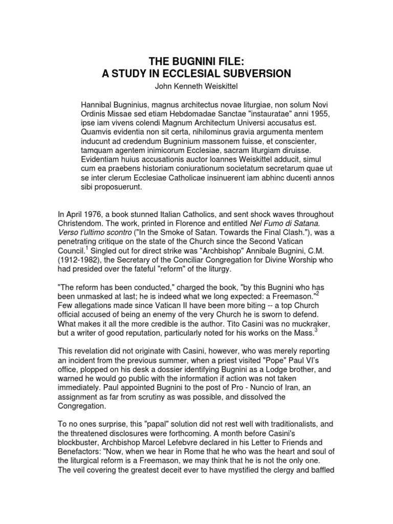 The Bugnini File: A Study in Ecclesial Subversion | Download Free PDF ...