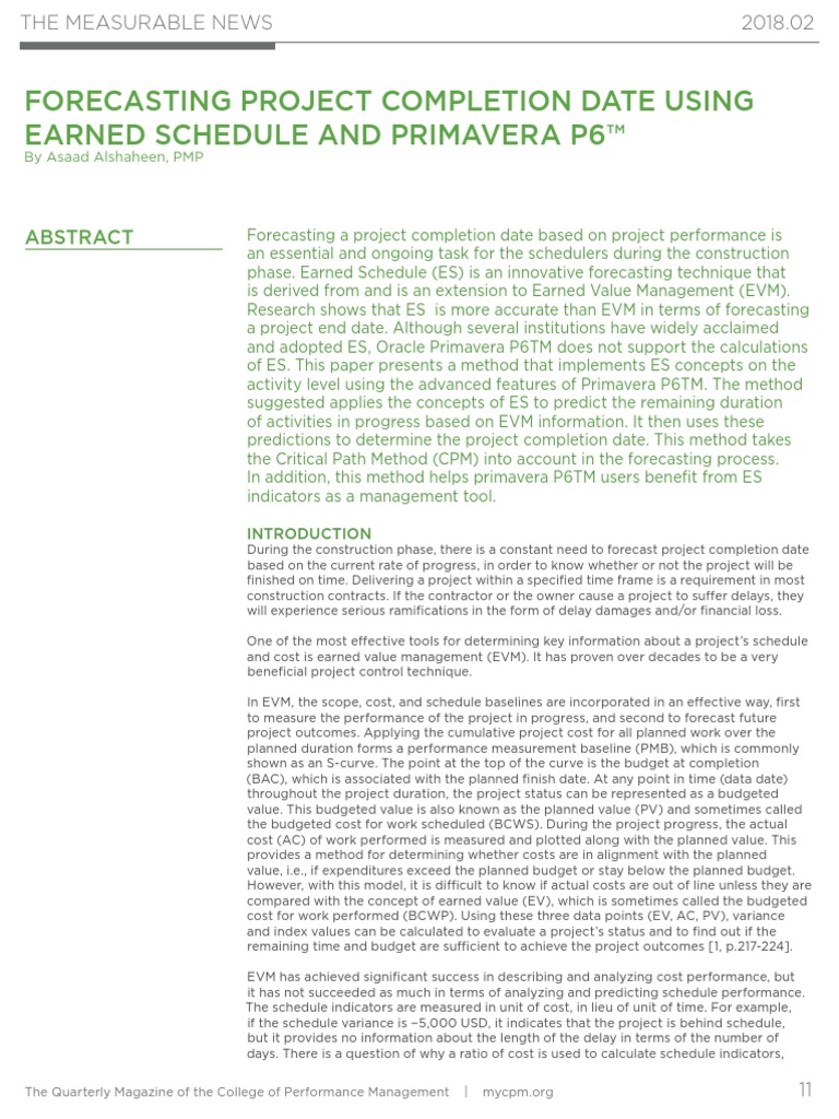 Forecasting Completion Date - ES & Primavera PDF | PDF | Business