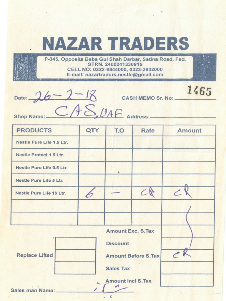 Nazar Traders Cash Memo Bill | PDF