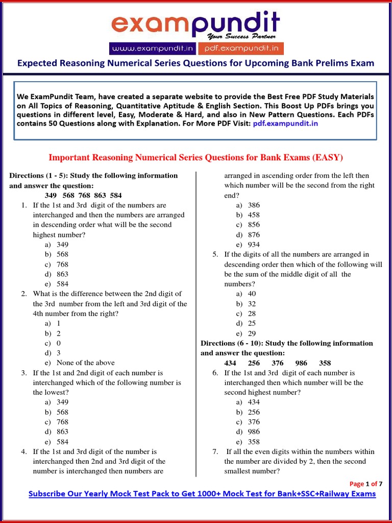 Reasoning Numerical Series for Bank Exams | PDF | Numbers ...