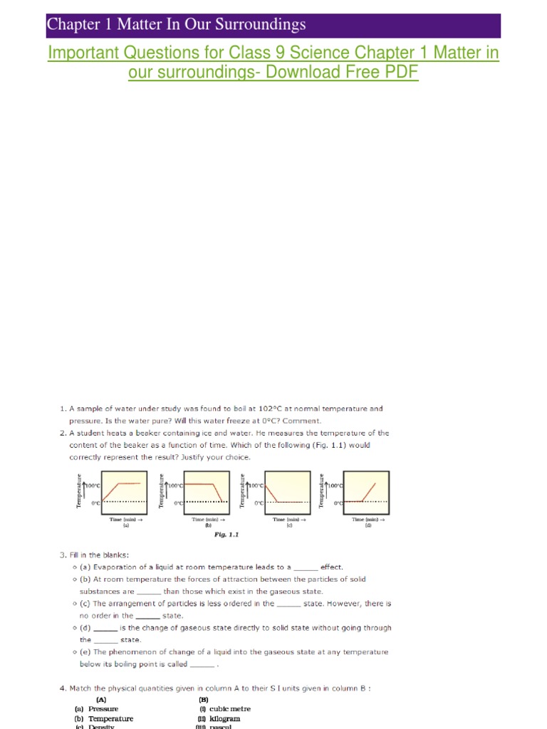 Important Questions For Class 9 Science Chapter 1 Matter in Our Surroundings-Download Free PDF ...