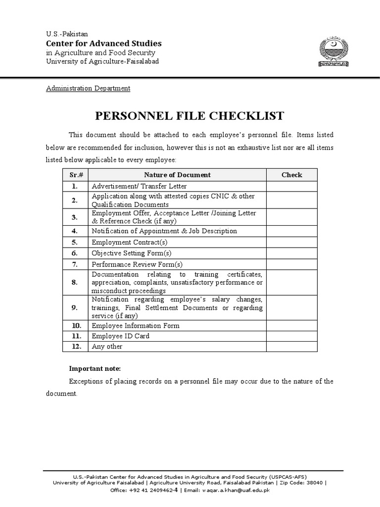 Check List For Personnel Files | PDF