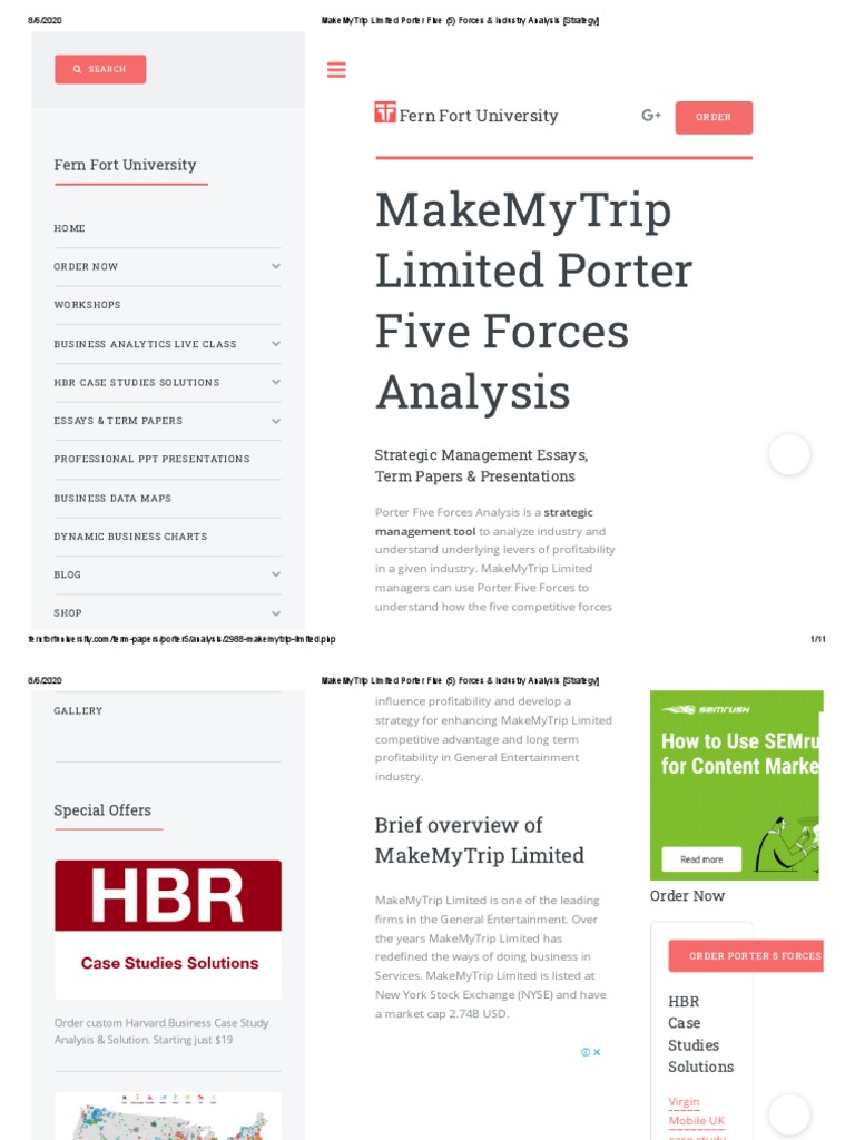MakeMyTrip Limited Porter Five (5) Forces & Industry Analysis (Strategy) | PDF | Supply Chain ...