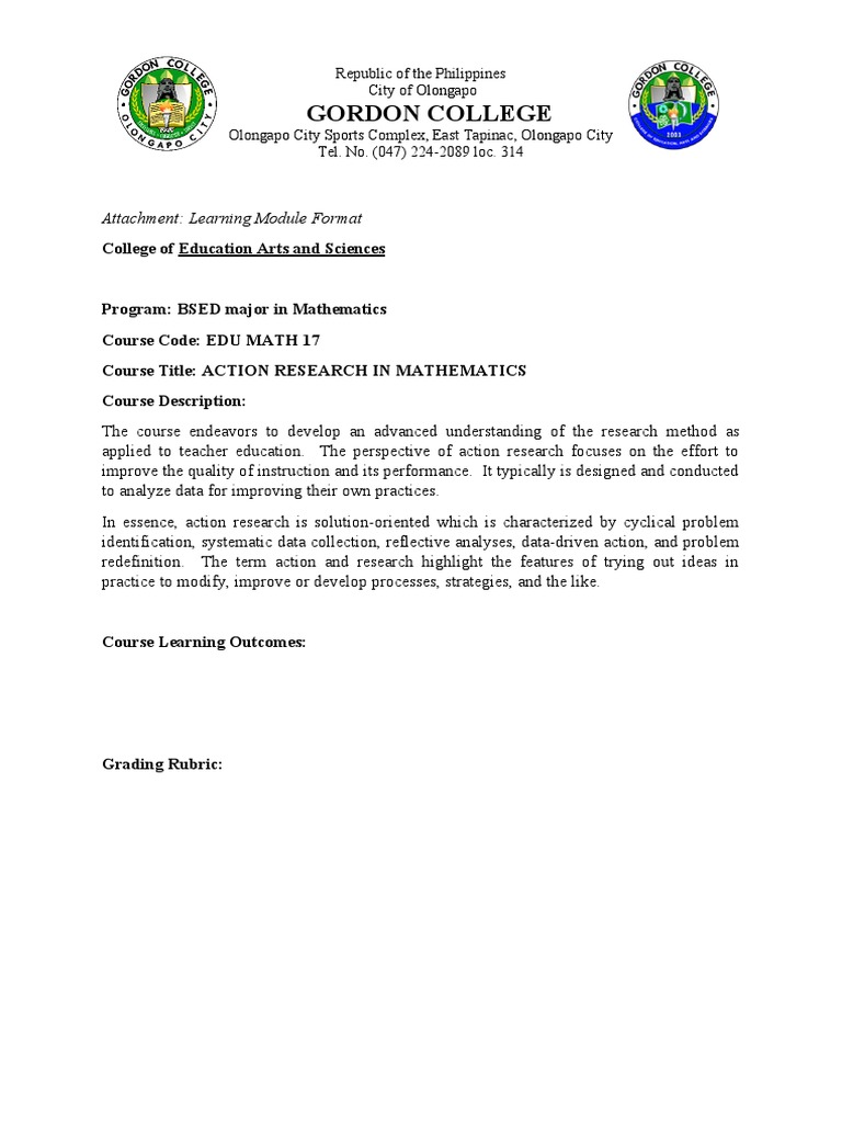 Gordon College: Attachment: Learning Module Format | PDF | Action ...