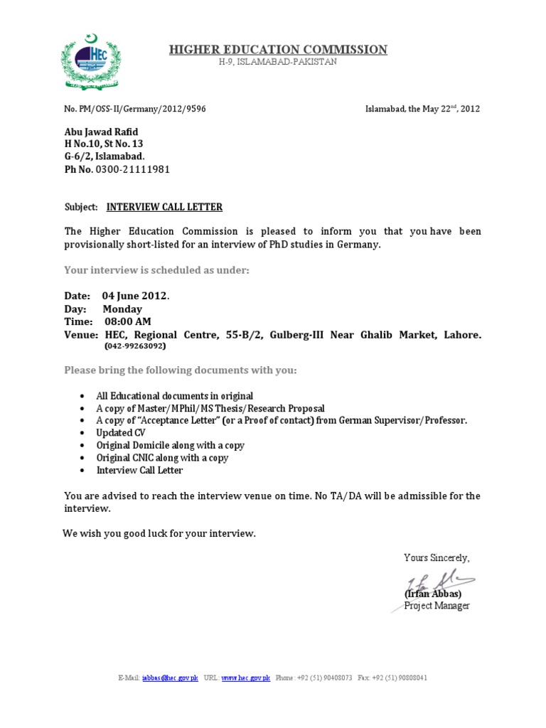 Interview Call Letter | PDF