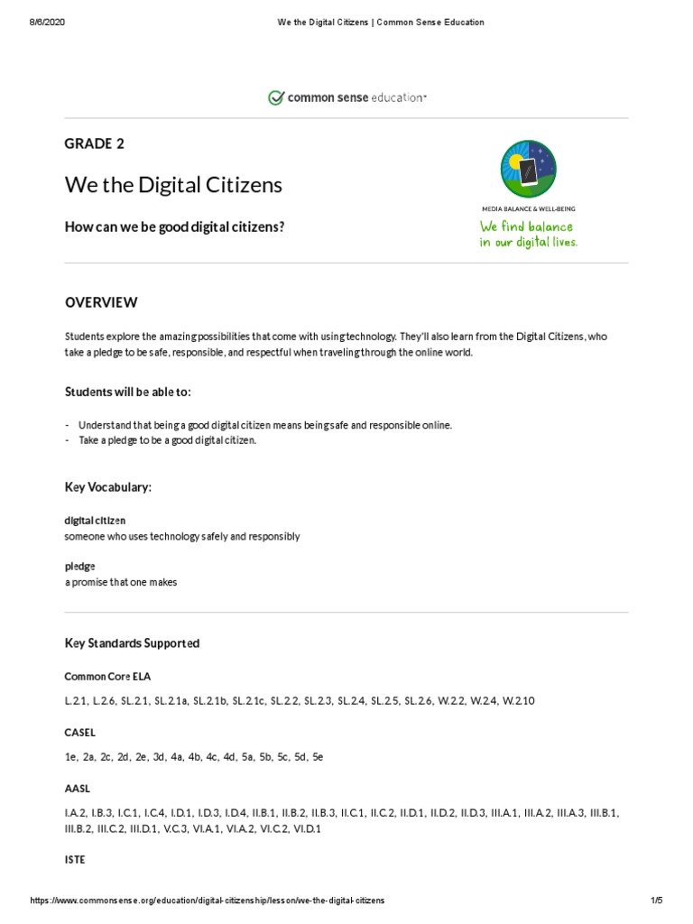 We The Digital Citizens - Common Sense Education | PDF | Lesson Plan ...