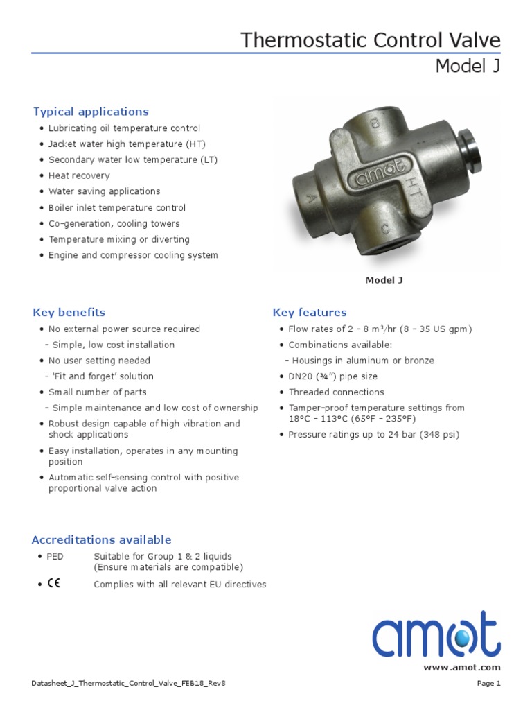 Thermostatic Control Valve: Model J | PDF | Viscosity | Valve