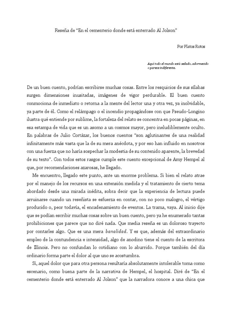 Reseña de Amy Hempel | PDF | Cuentos