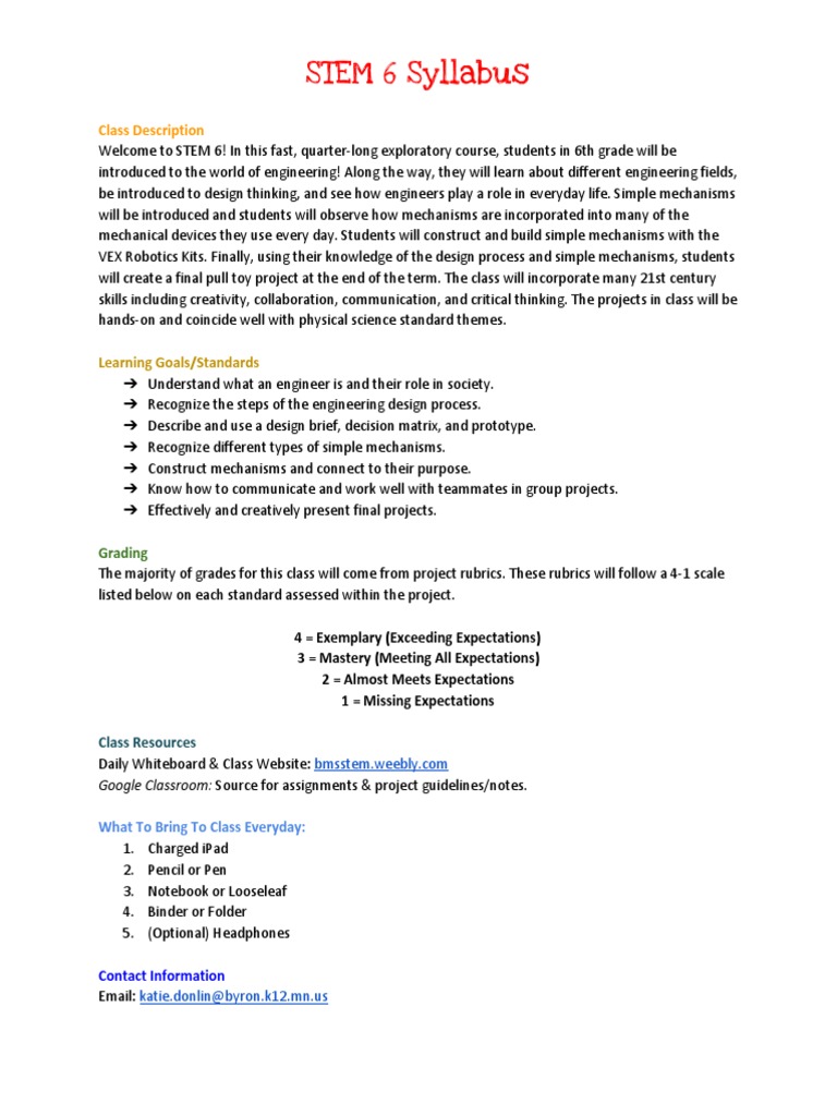 STEM 6 Engineering Syllabus Overview | PDF | Science, Technology ...