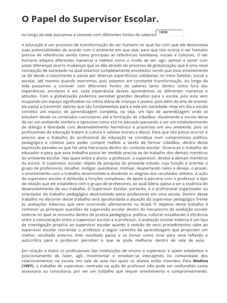 O Papel Do Supervisor Escolar | Download grátis PDF | Escolas | Pedagogia