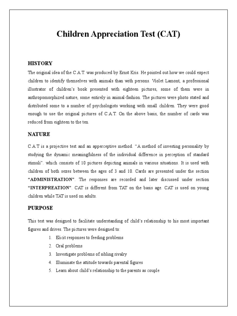 Children Appreciation Test (CAT) : History | PDF | Id | Aggression