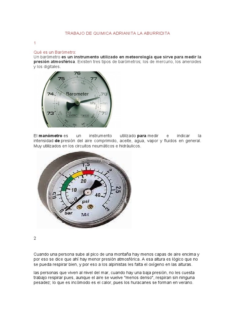 Definición y Función del Barómetro | PDF | Presión atmosférica | Presión