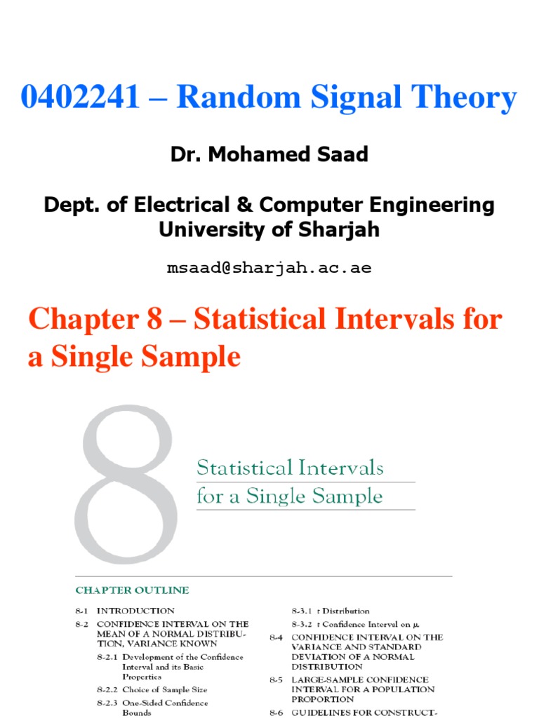 Random Signal Theory: Chapter 8 - Statistical Intervals For A Single Sample | PDF | Confidence ...