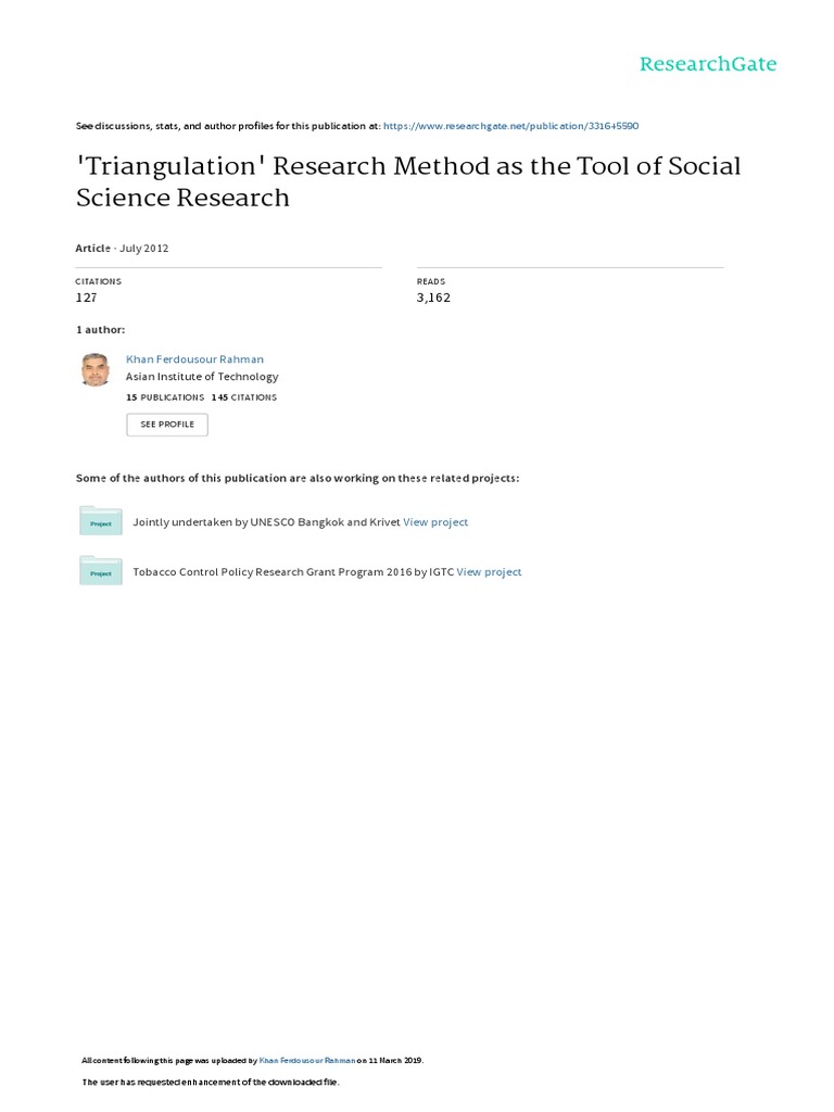 'Triangulation' Research Method As The Tool of Social Science Research ...