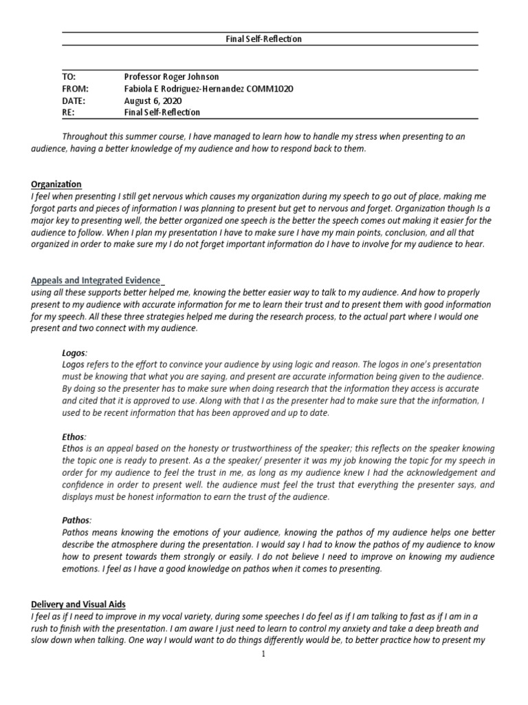 Final Self-Reflection Template 1 | PDF | Speech | Job Interview