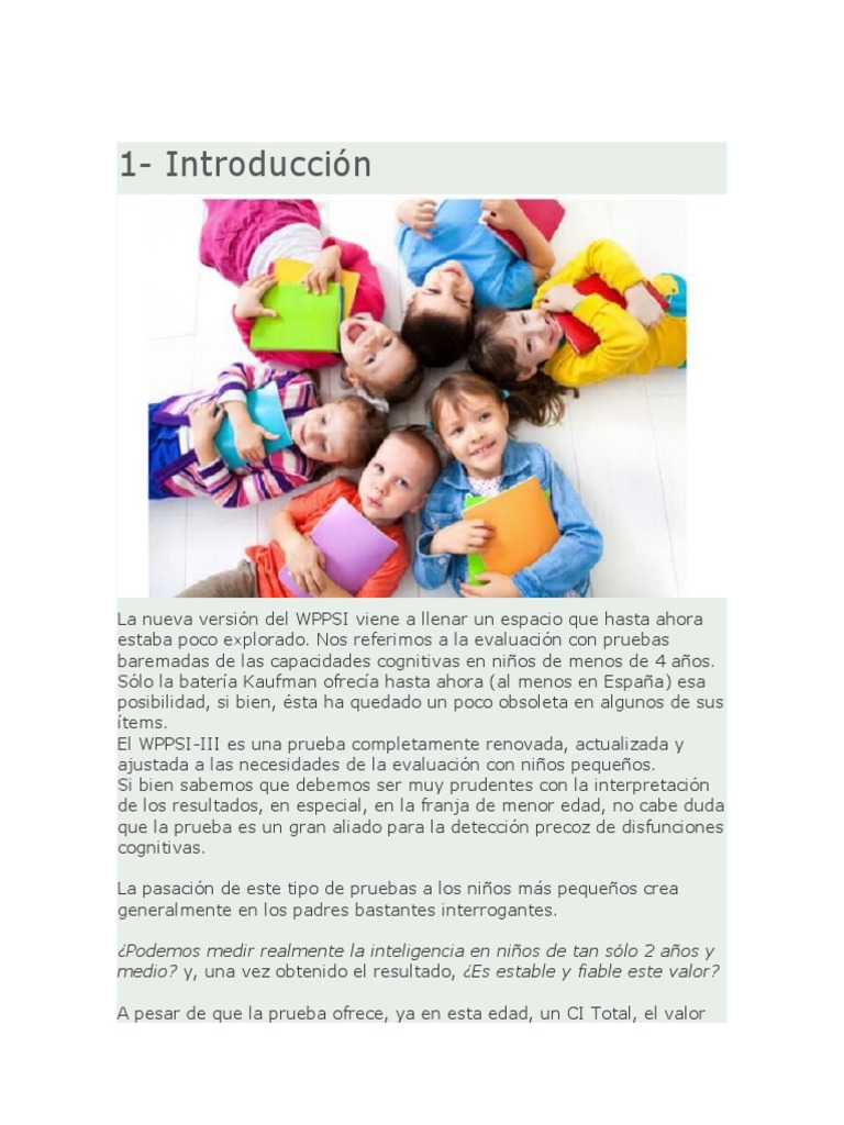 WPPSI-III: Evaluación Cognitiva Infantil | PDF | Cociente de ...