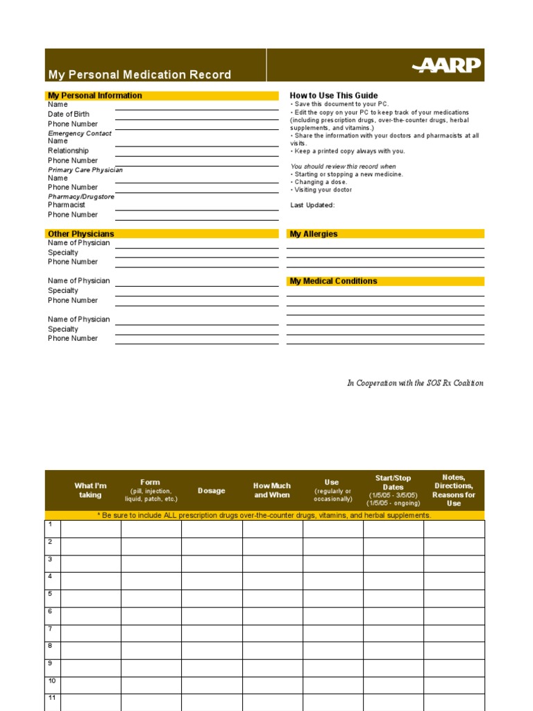 My Personal Medication Record: My Personal Information How To Use This ...