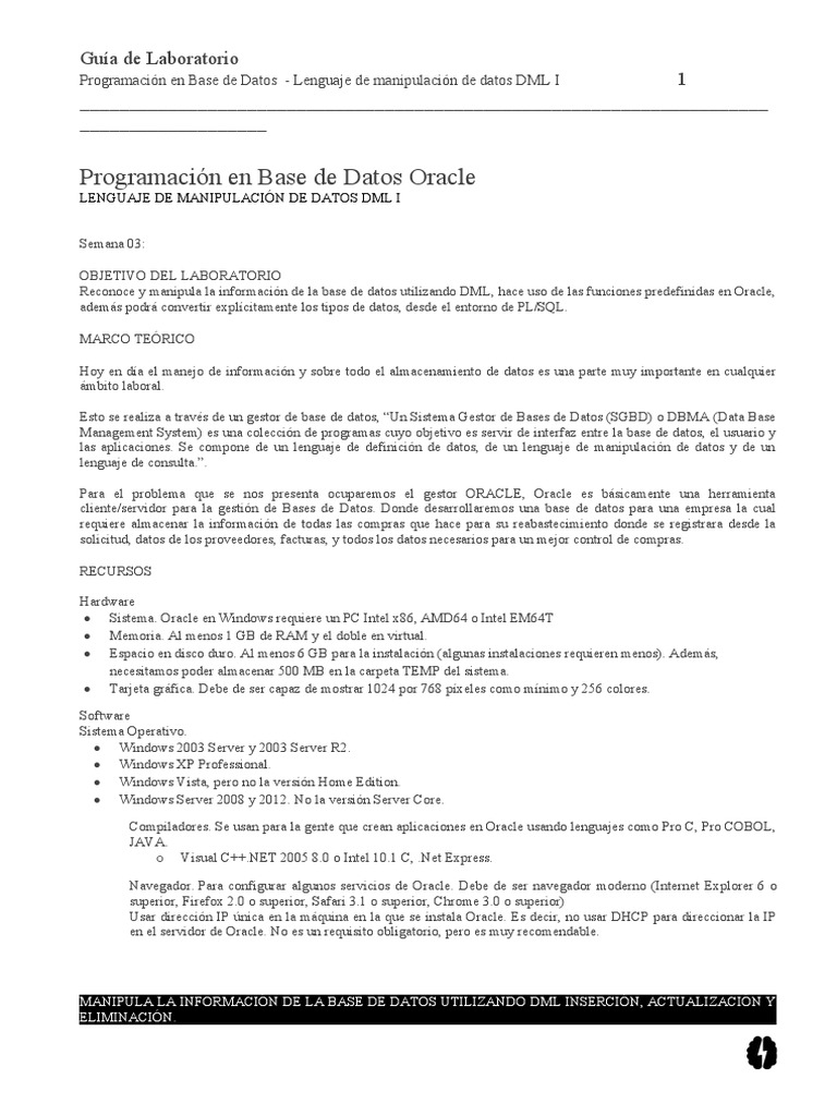 S3A - Lenguaje de Manipulación de Datos DML | PDF | SQL | Oracle Corporation