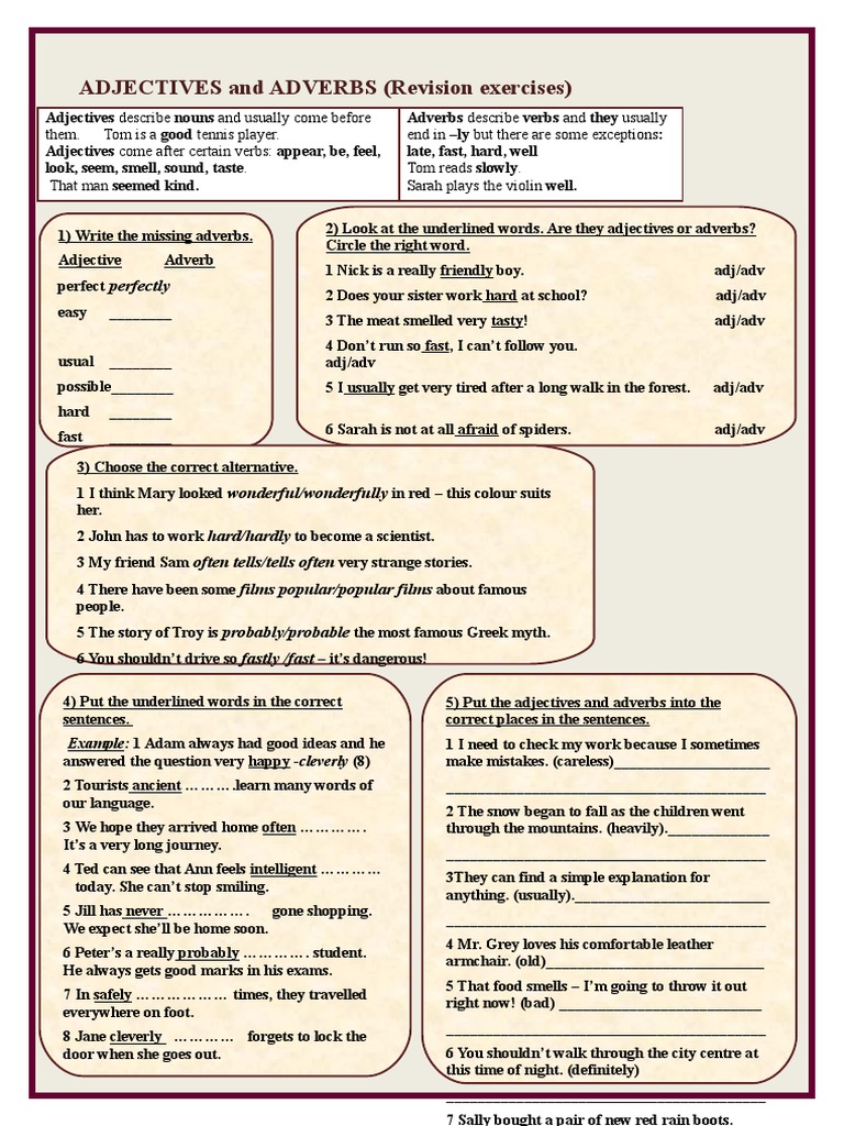 Adjectives and Adverbs Revision Exercises Grammar Drills Grammar Guides ...
