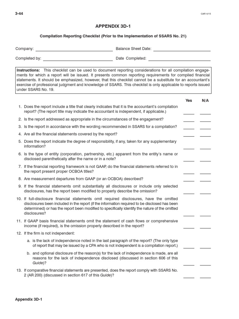 Appendic 3D-1 - Reporting Checklist | PDF | Financial Statement ...