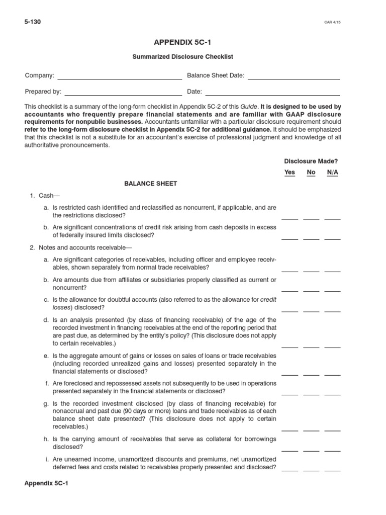 Summarized Disclosure Checklist | PDF | Income Statement | Financial ...