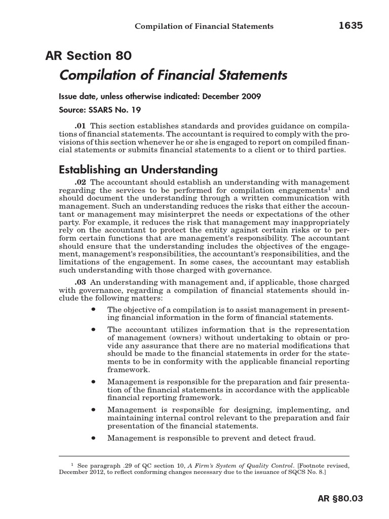 AR Section 80 - Compilation of Financial Statements | PDF | Going ...