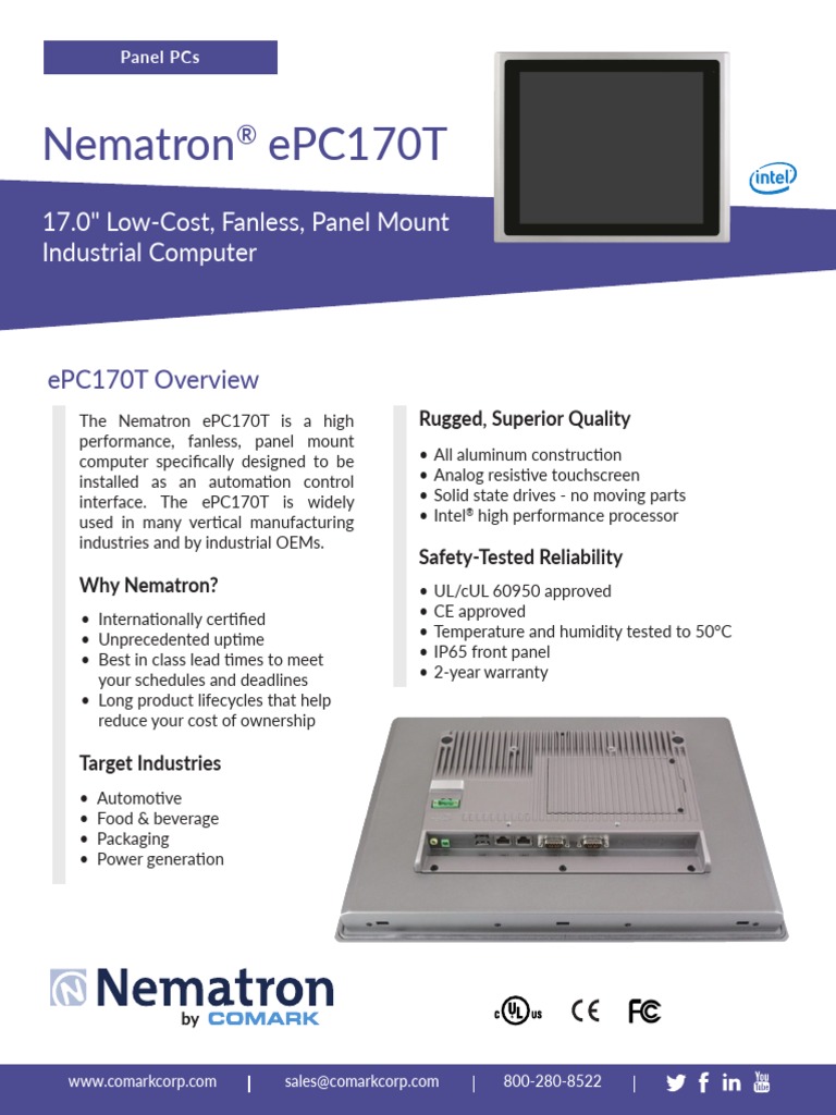 Nematron ePC170T: 17.0" Low-Cost, Fanless, Panel Mount Industrial ...