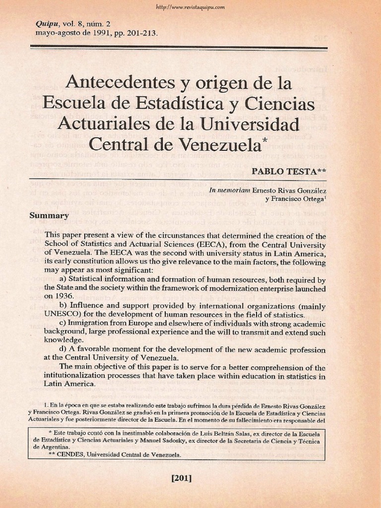 Antecedentes Escuela de Estadísticas UCV. Pablo Testa. | PDF